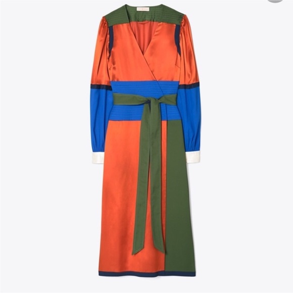 Tory Burch | Dresses | Tory Burch Kola Colorblock Silk Blend Satin ...